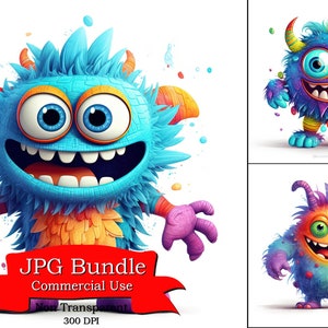 Vibrant Digital Clipart of a Cute and Playful Monster, Digital Paper ...