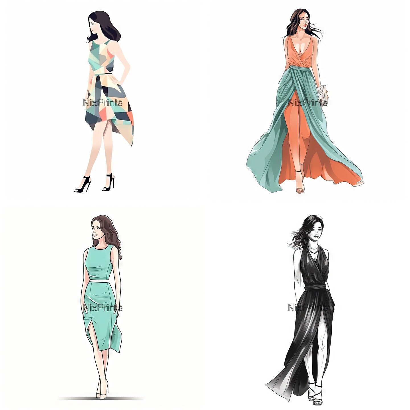 Women Clipart Full Body of a Female in a Fashionable Dress: - Etsy