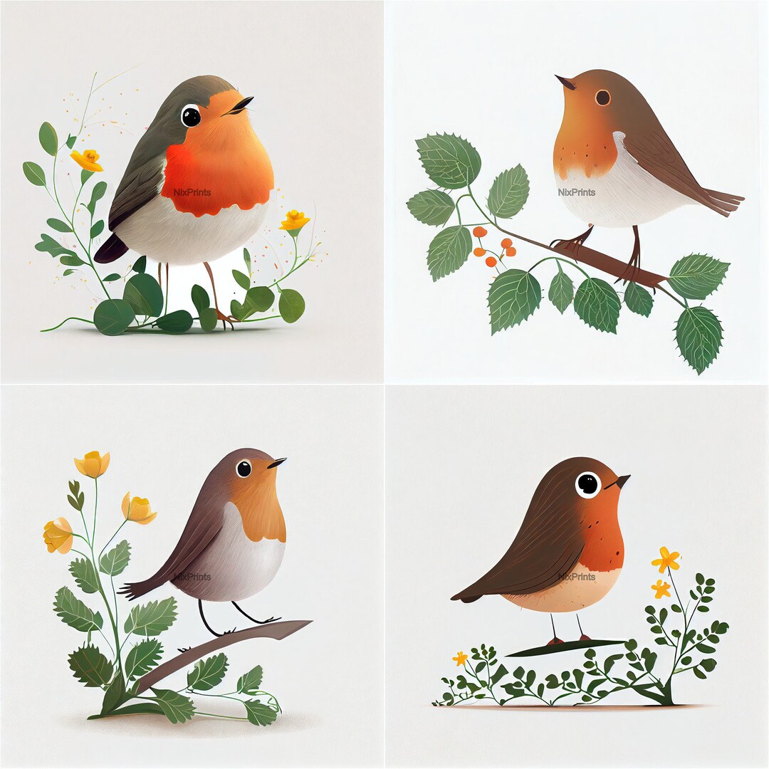 Robin Clipart, Nursery Clipart, Cute Nursery Art, Robin, Flowers ...
