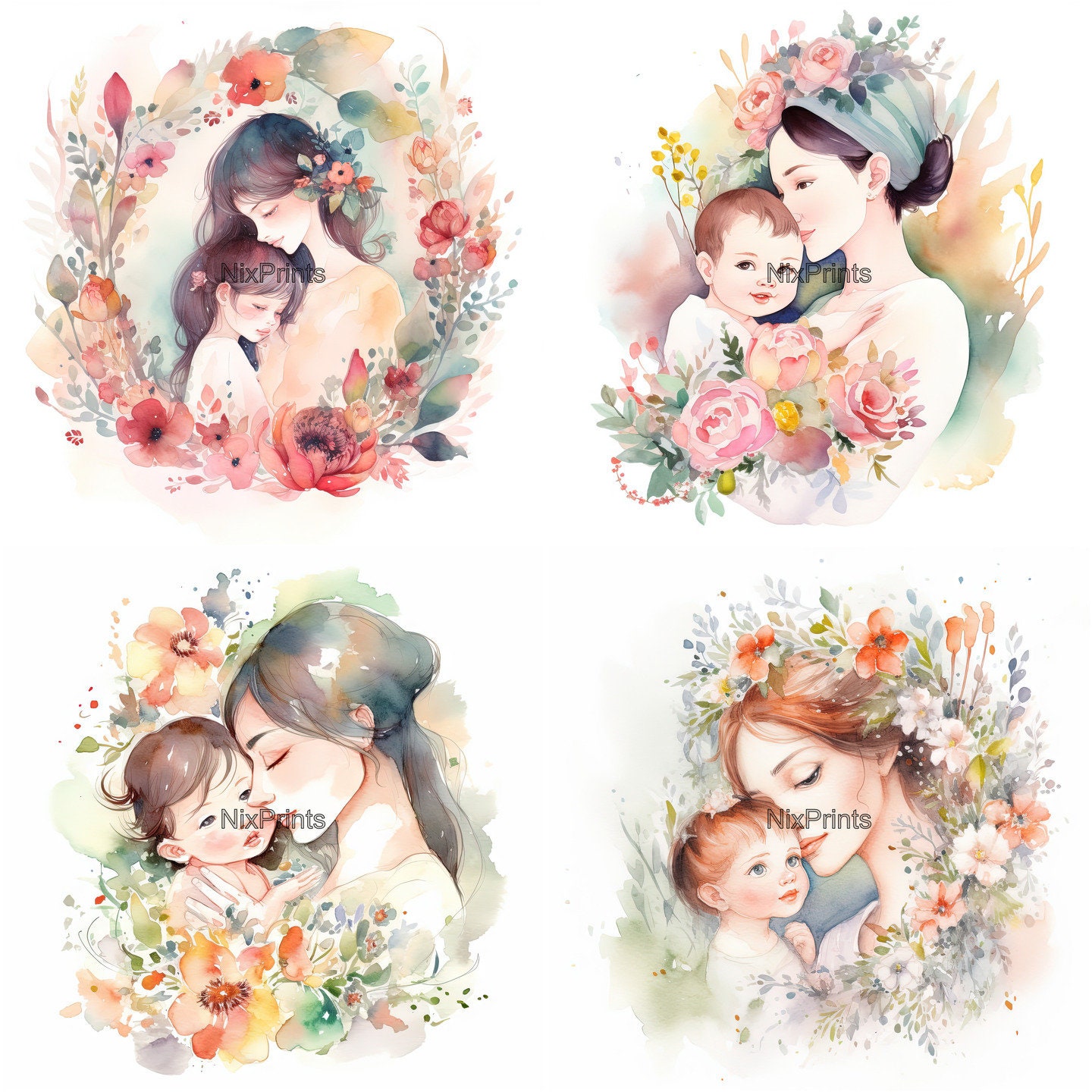 Cute Baby and Mother With Flowers: Heartwarming and Tender - Etsy