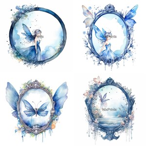 Enchanting Blue Fairy Mirror Watercolor Clipart, Digital Paper Crafting ...