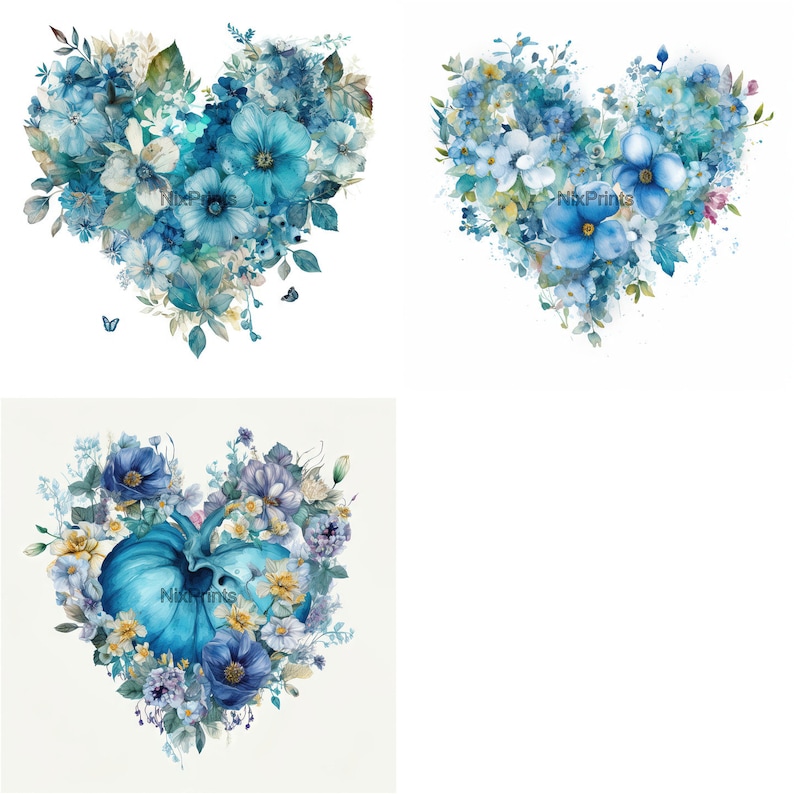 Blue Heart-shaped Wreath of Flowers: Romantic and Delicate - Etsy