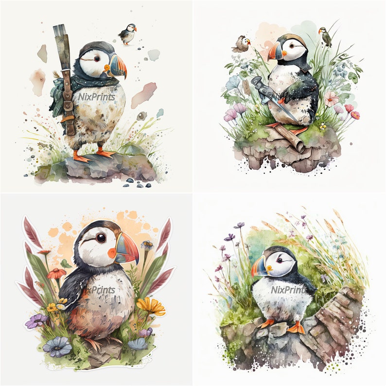 Puffin Sea Bird Wilderness Clipart Set: Colorful Seabirds - Etsy