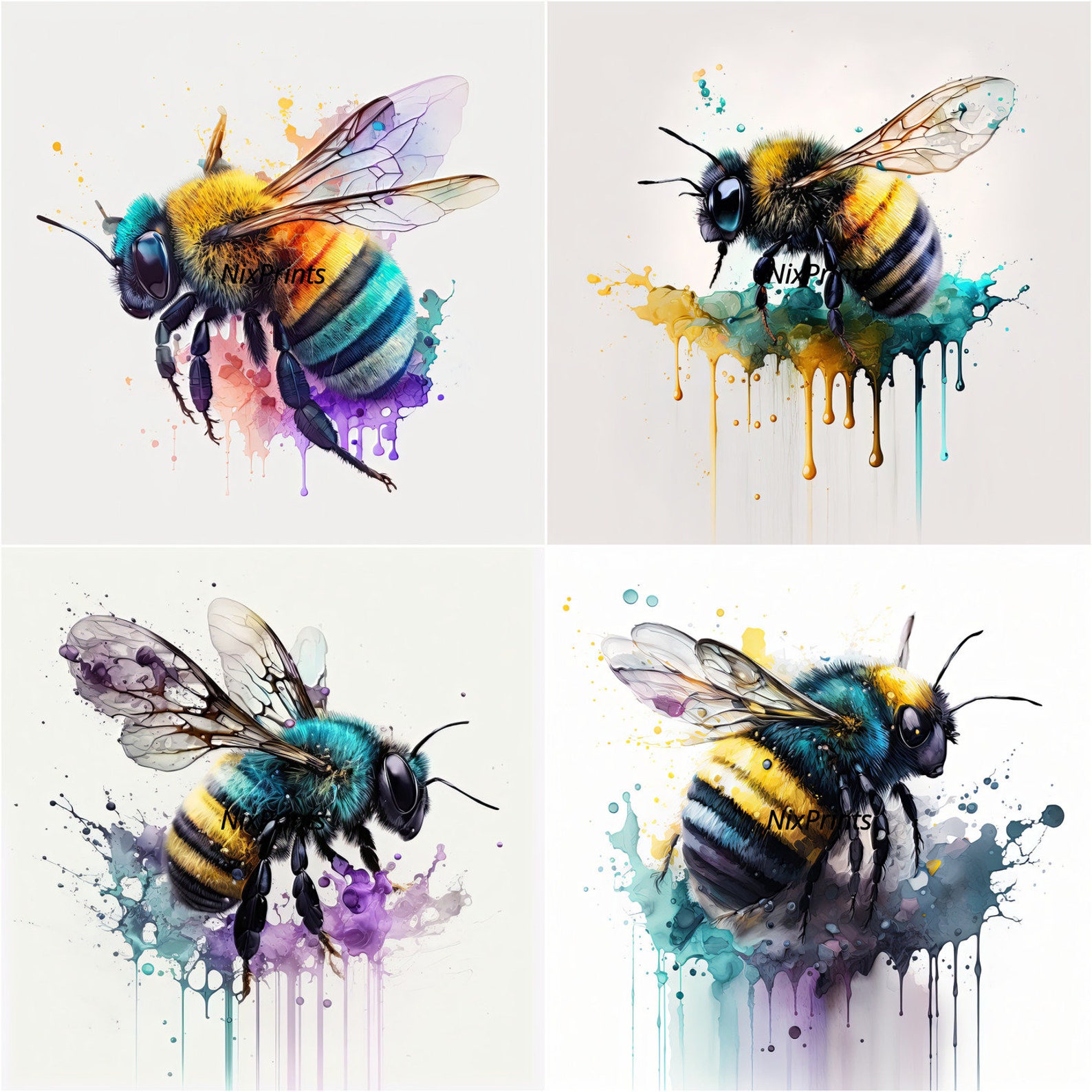 Watercolor Honeybee Clipart Bundle Magical Crystalized Bees - Etsy