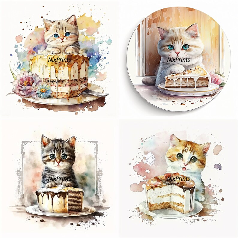 Watercolor Birthday Cats Clipart Set Cute Kitten pet Animal - Etsy