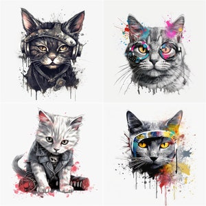 Cool Cat Punk Clipart, Punk Rock Style, Digital Paper Crafting, Digital ...