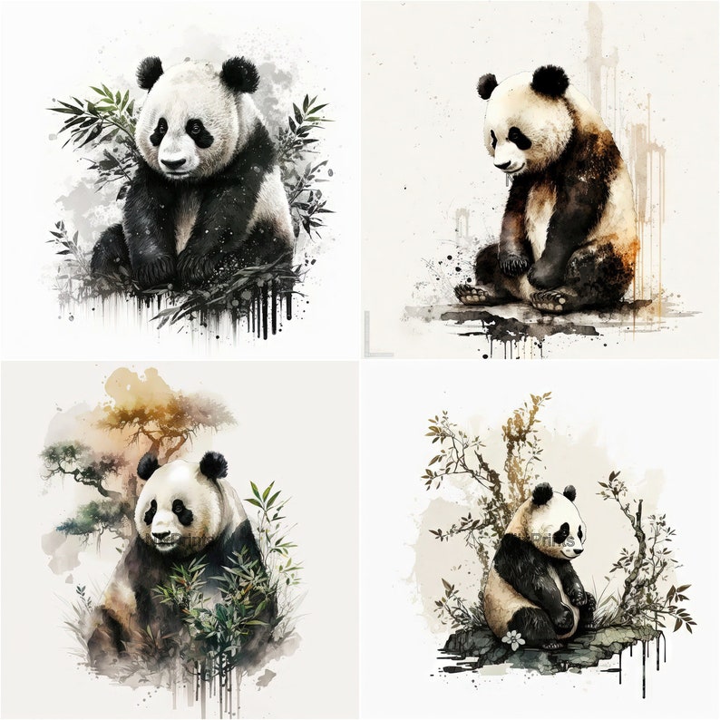Panda Clipart Traditional Chinese Art Style Panda Chinese - Etsy
