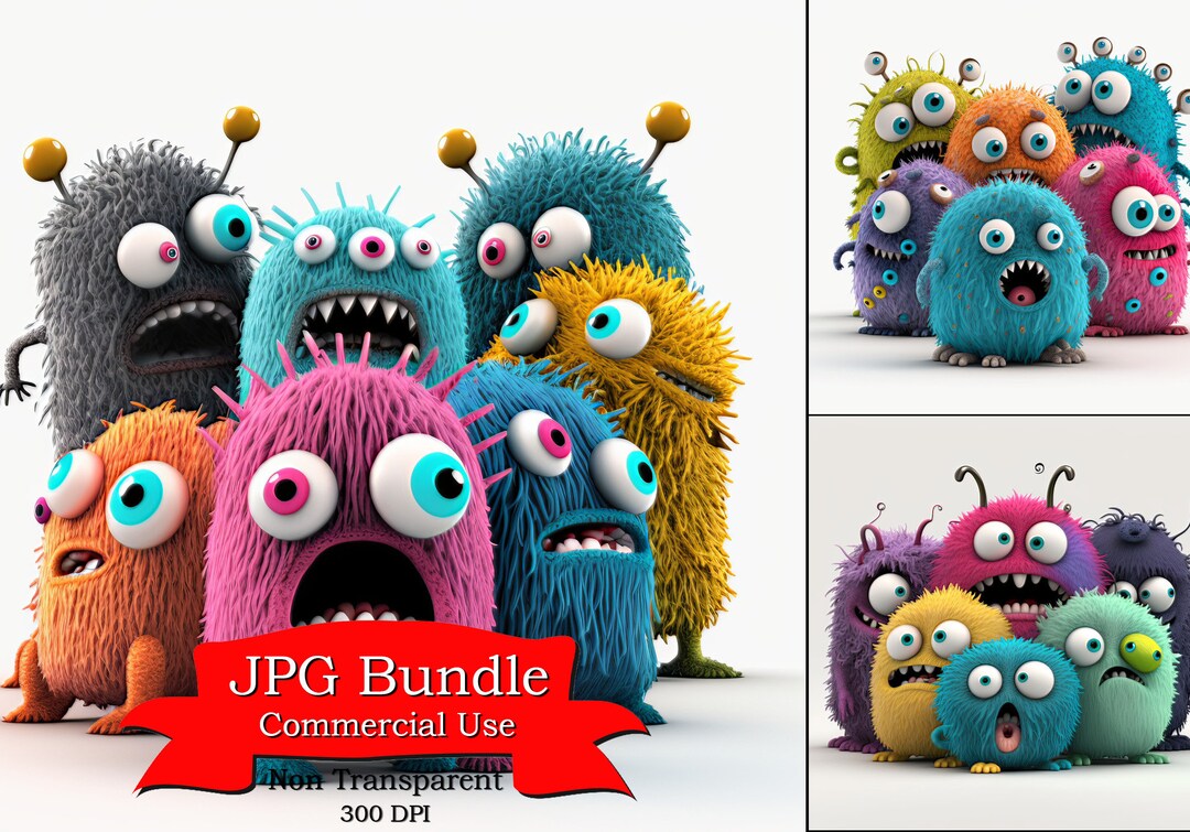 Hairy Colorful Monsters Group, Cute Clipart, Digital Download, Non ...