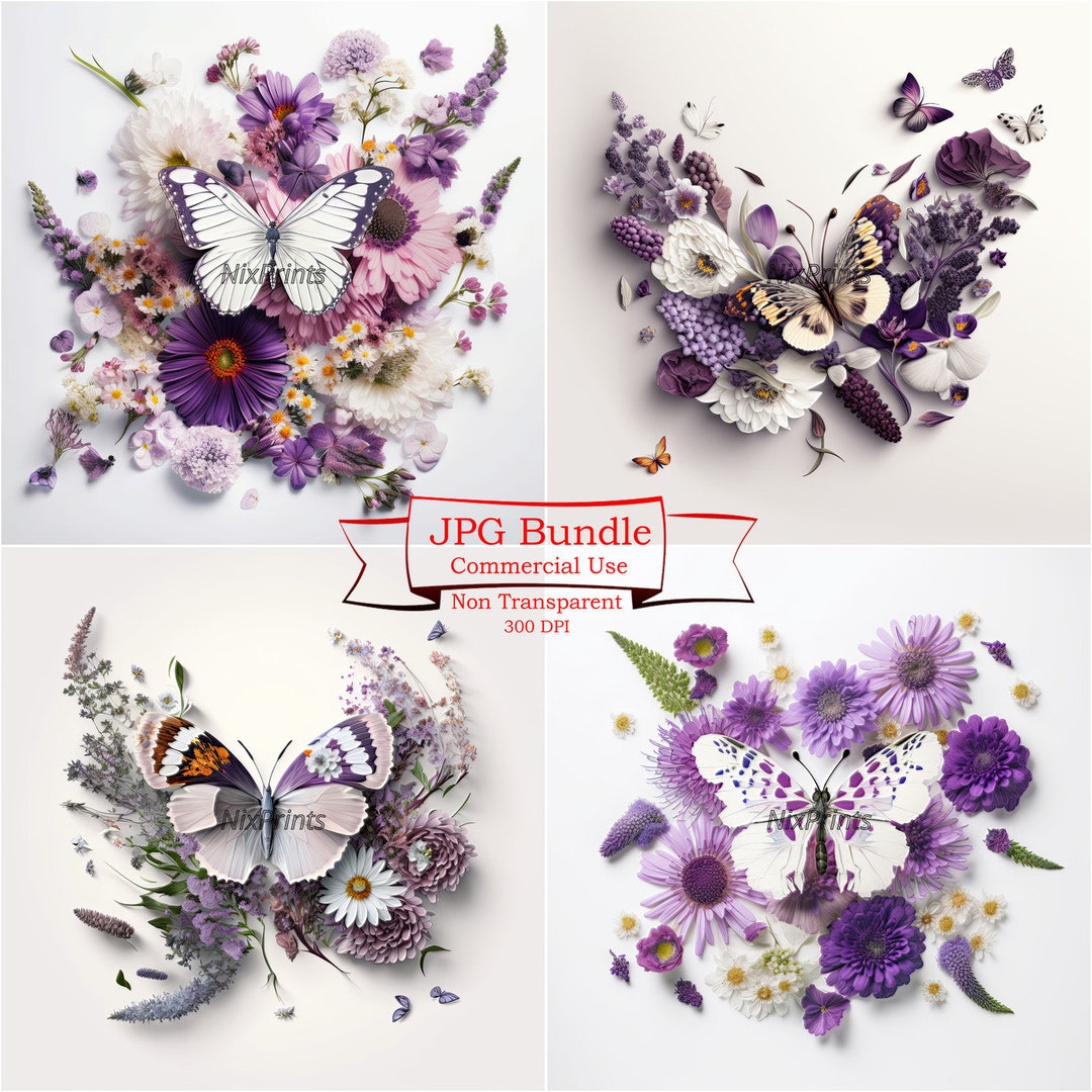 Purple Butterfly Clipart Set Digital Art, 300 Dpi Jpgs, Commercial Use ...