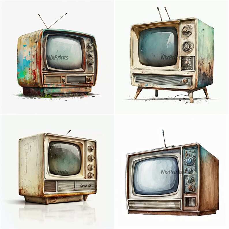 Vintage TV Watercolor Clipart Retro Television Art Digital - Etsy