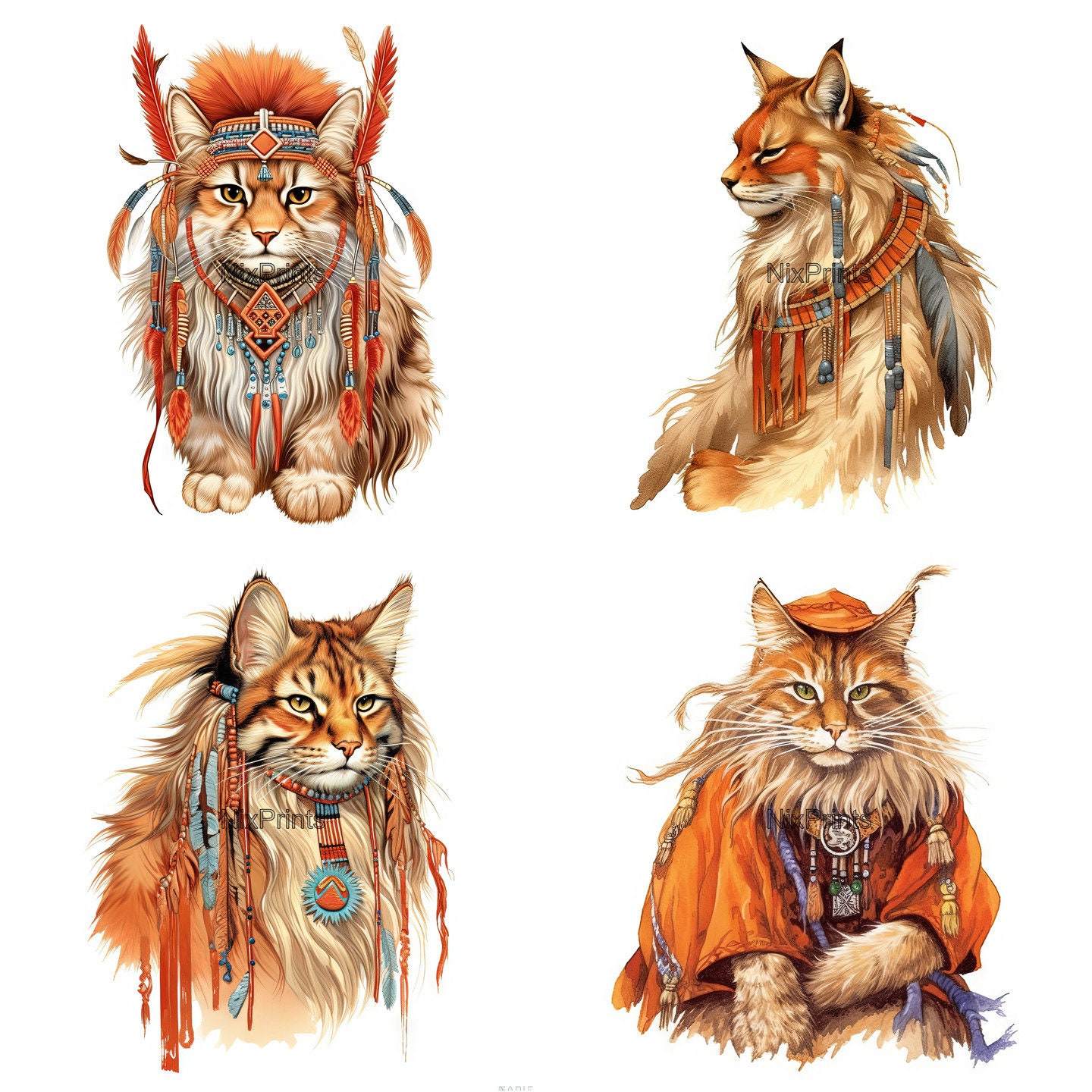 Native American Orange Cat Clipart, Digital Paper Crafting, Digital ...