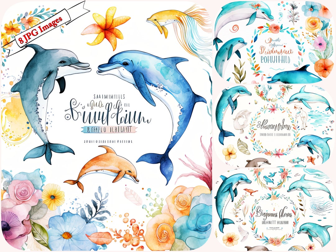 Vibrant Watercolor Ocean Life Clipart Sea Animals Download for Instant ...