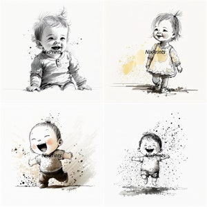 Digital Watercolor Clipart of Happy Little Cartoon Kid for Crafting and ...