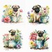 Pug Digital Image and Spring Flowers Clipart, Digital Image Downloads ...