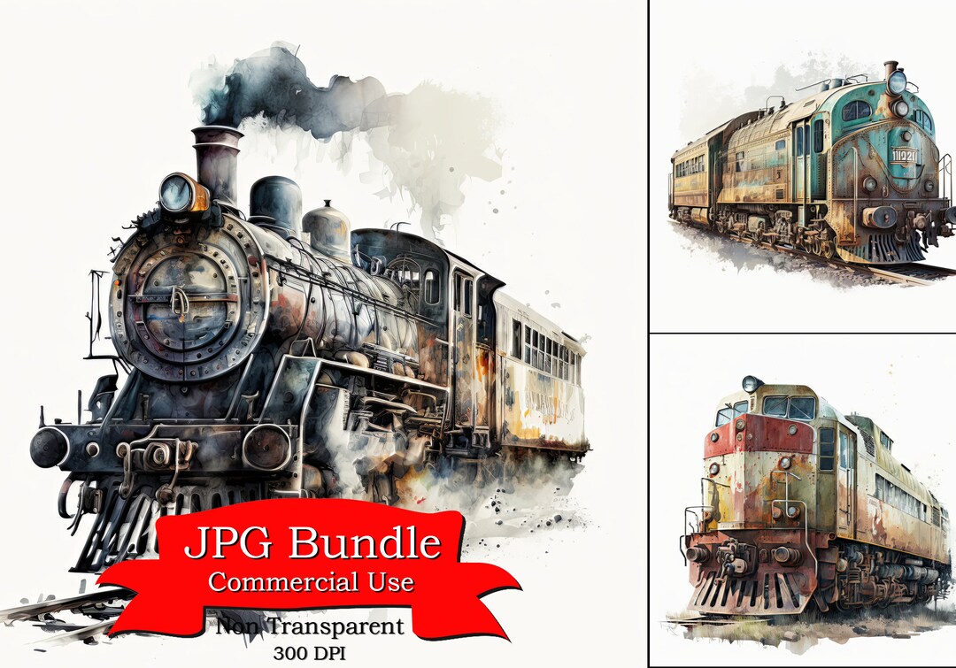 Vintage Train Watercolor Clipart, Antique Locomotive Clipart, 300 DPI ...
