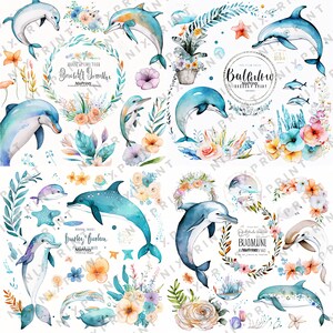 Watercolor Ocean Life Clipart With Elements- Instant Download of ...