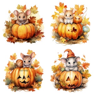 Fantasy Pumpkin Clipart, Fall Leaves Clipart, Cute Mice Clipart, Art ...