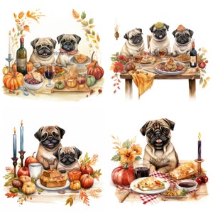 Pug Clipart, Dog Clipart, Thanksgiving Clipart, Family Dinner Scenes ...