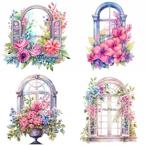 Cute Beautiful Window Floral Watercolor Clipart, Background for Tumbler ...