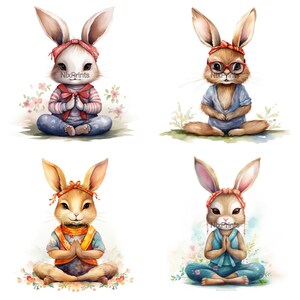 Rabbit Clipart, Yoga Clipart, Wearing a Bandana, Doing Yoga, Calm and ...