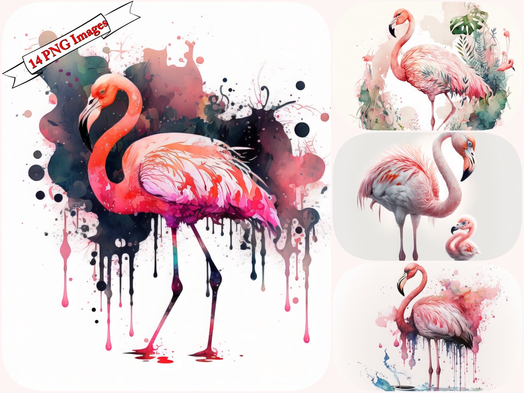 Beautiful Watercolor Flamingo Clipart Set for Tropical Summer Designs ...