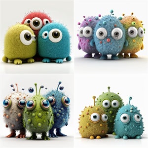 Fuzzy Slimy Humanoid Aliens With Big Eyes, Unique Clipart, Digital ...