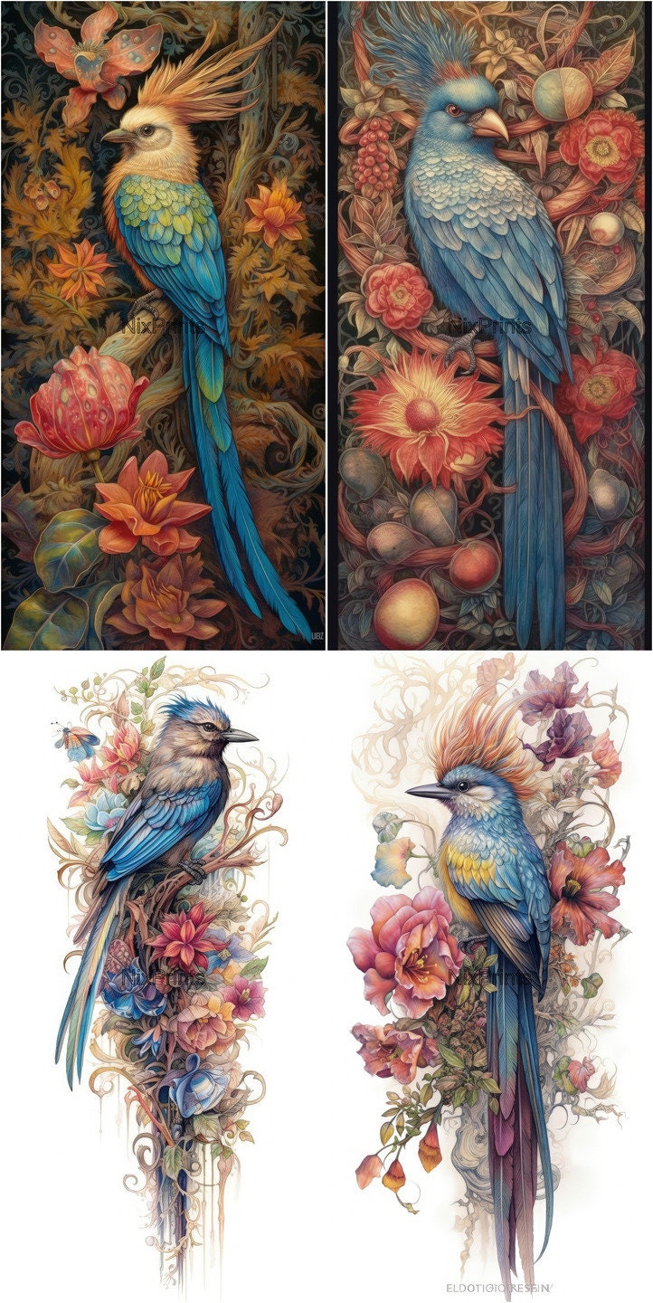 Bird Print, Vintage Bird Clipart, Royal Bird Clipart, Colorful Birds ...