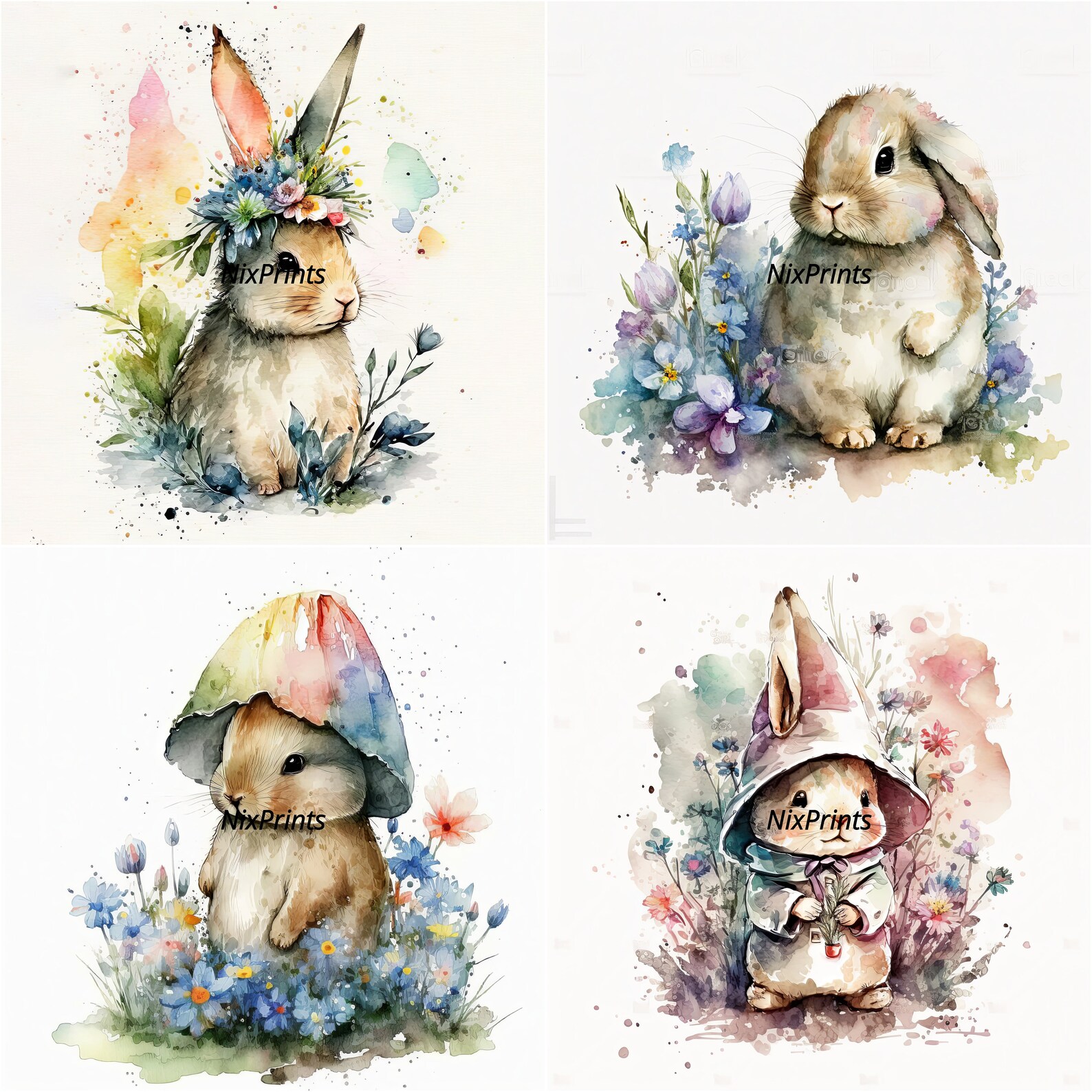 Clipart Bundle Cute Bunny Watercolor Clip Art Images - Etsy