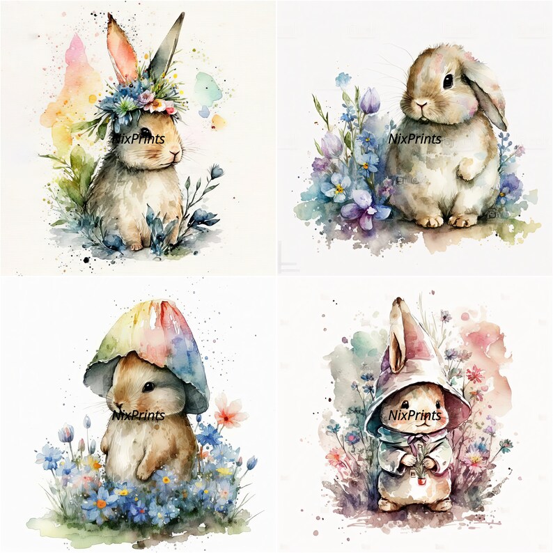 Clipart Bundle Cute Bunny Watercolor Clip Art Images - Etsy