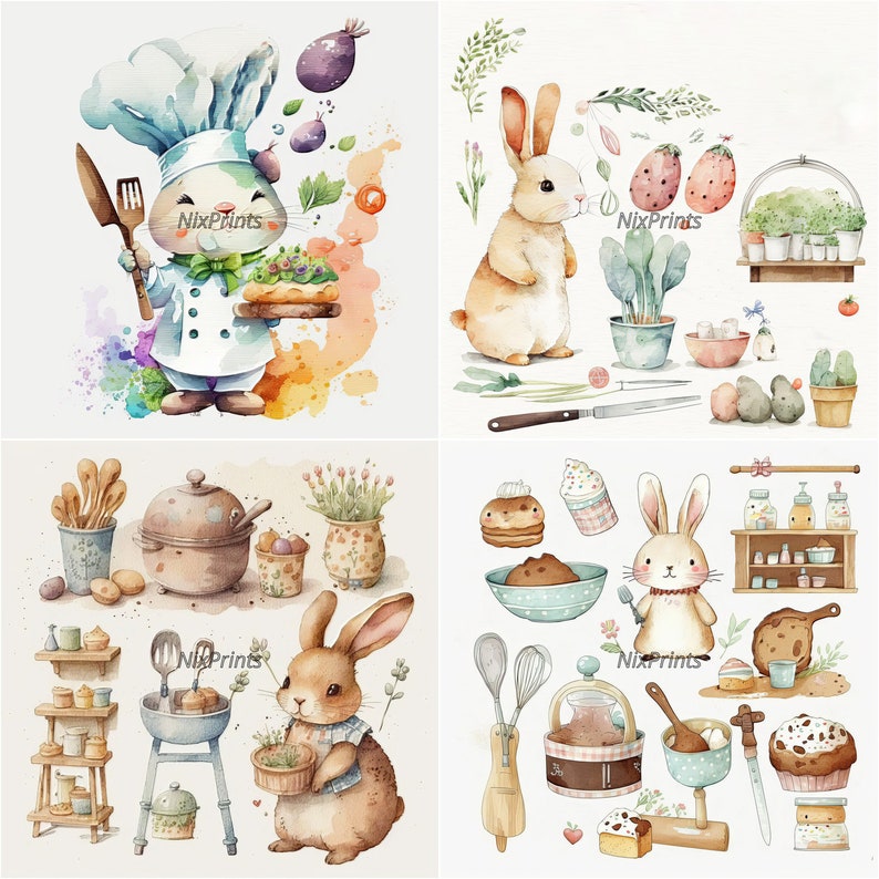 Bunny Baking Chef & Kitchen Clipart Delightful and - Etsy