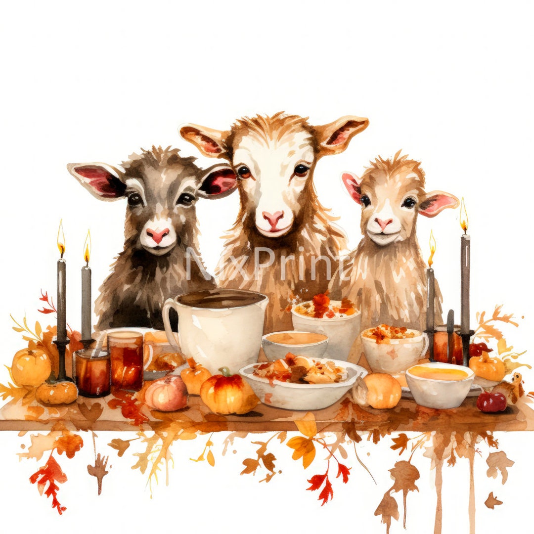 Goat Clipart, Thanksgiving Clipart, Family Dinner Scenes, White ...