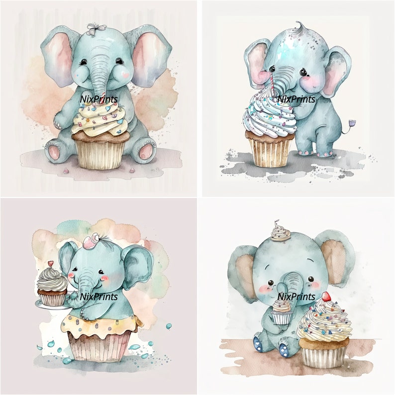Watercolor Baby Elephant Clipart for Birthday Celebrations and - Etsy