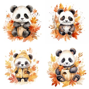 Panda Fall Foliage Clipart, Fall Clipart, Wall Art for Bedroom Women ...