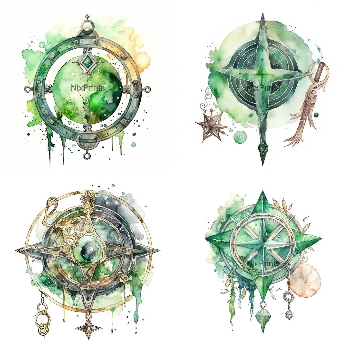Green Fairy Talisman Watercolor Clipart symbol of - Etsy
