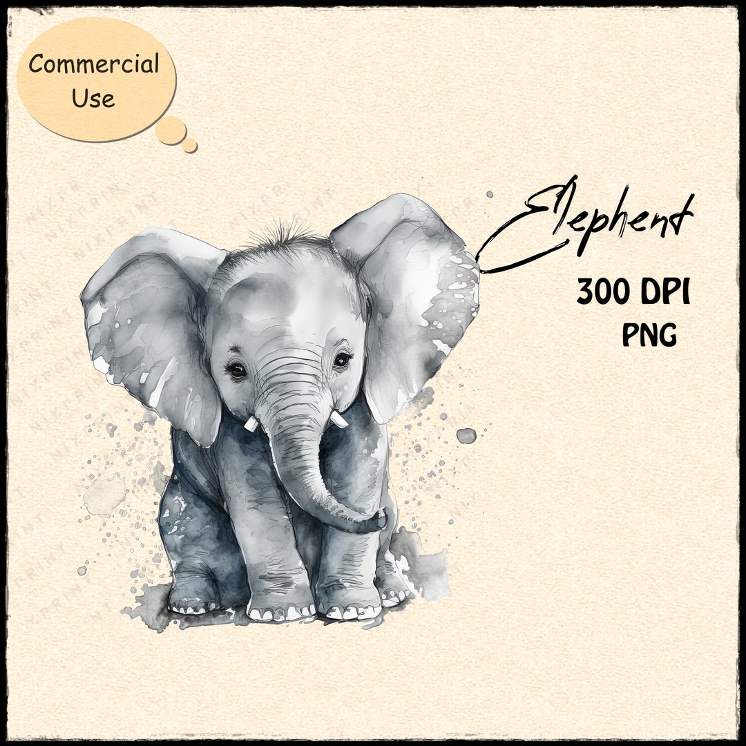 Watercolor Clipart, Cute Elephant PNG | Digital Art Downloads|cute ...