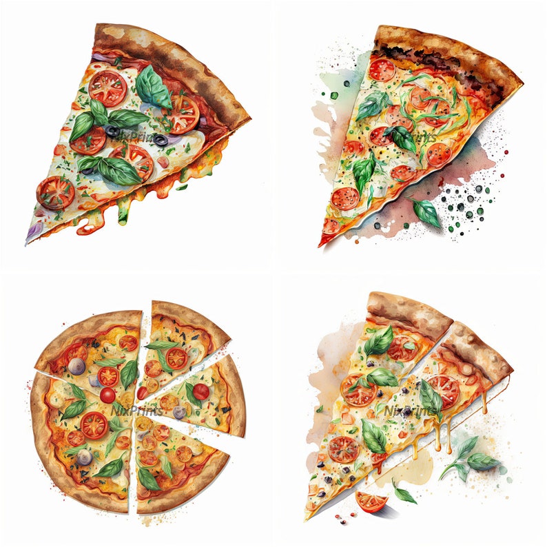 Pizza Clipart: Watercolor Italian Cuisine Illustration - Etsy