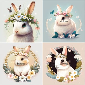Whimsical Spring Bunnies and Floral Clipart for Nursery Art and Easter ...