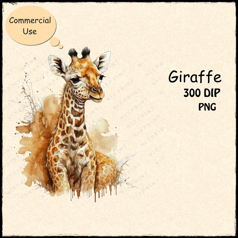Giraffe Clipart Watercolor Baby Giraffe Clipart Digital PNG - Etsy