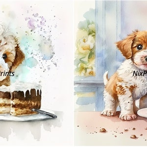 Watercolor Cute Puppy With Cake Clipart- Assorted Dog Clipart ,digital ...