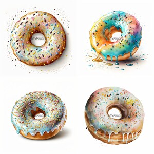 Donut Clipart: Watercolor Doughnut Clipart With Sweet Icing, Non ...
