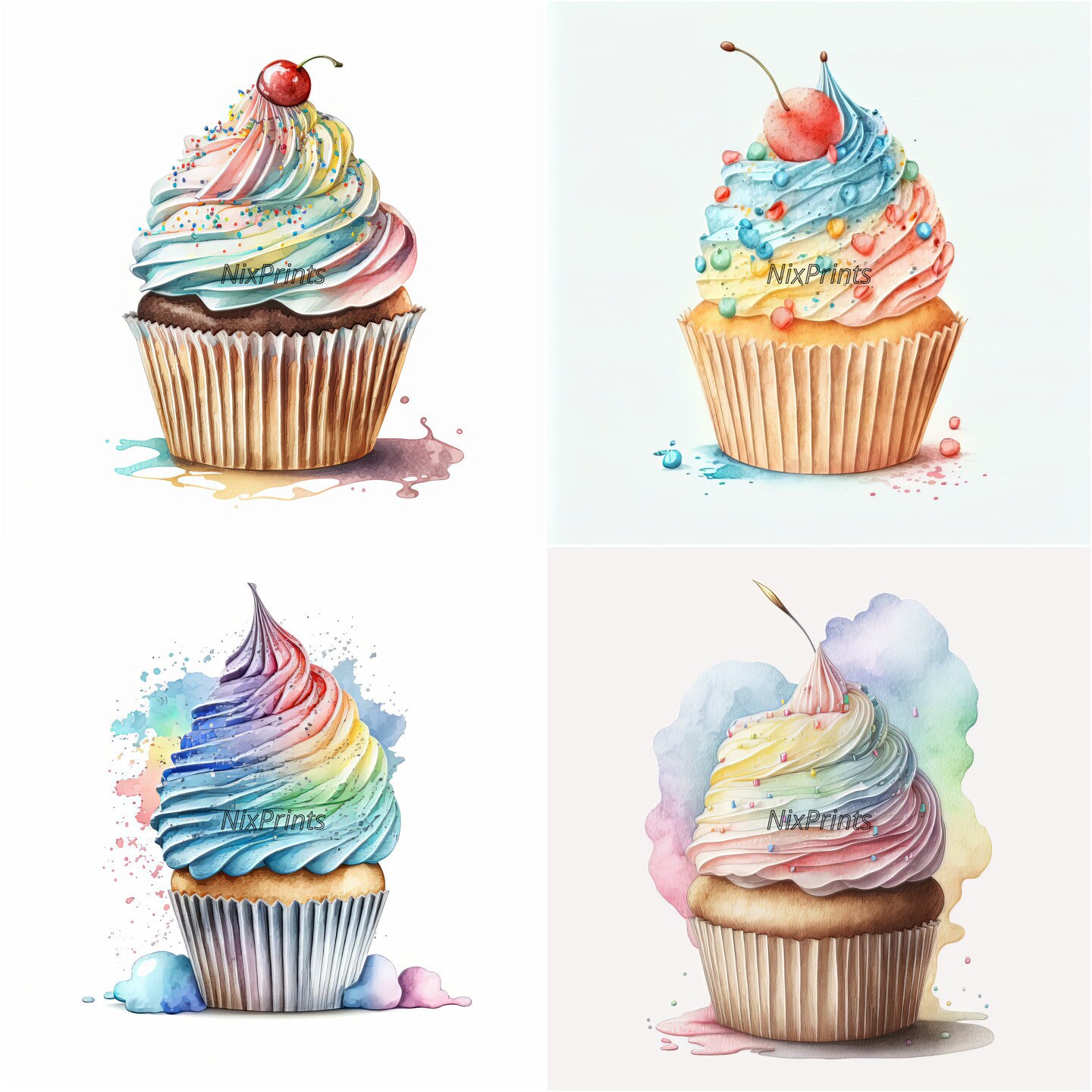 Birthday Cupcake Clipart: Celebrate With Watercolor Dessert - Etsy