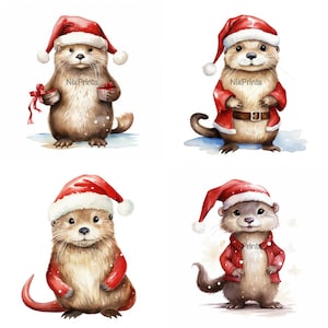 Otter Clipart, Christmas Clipart, Santa Claus Clipart, White Background ...