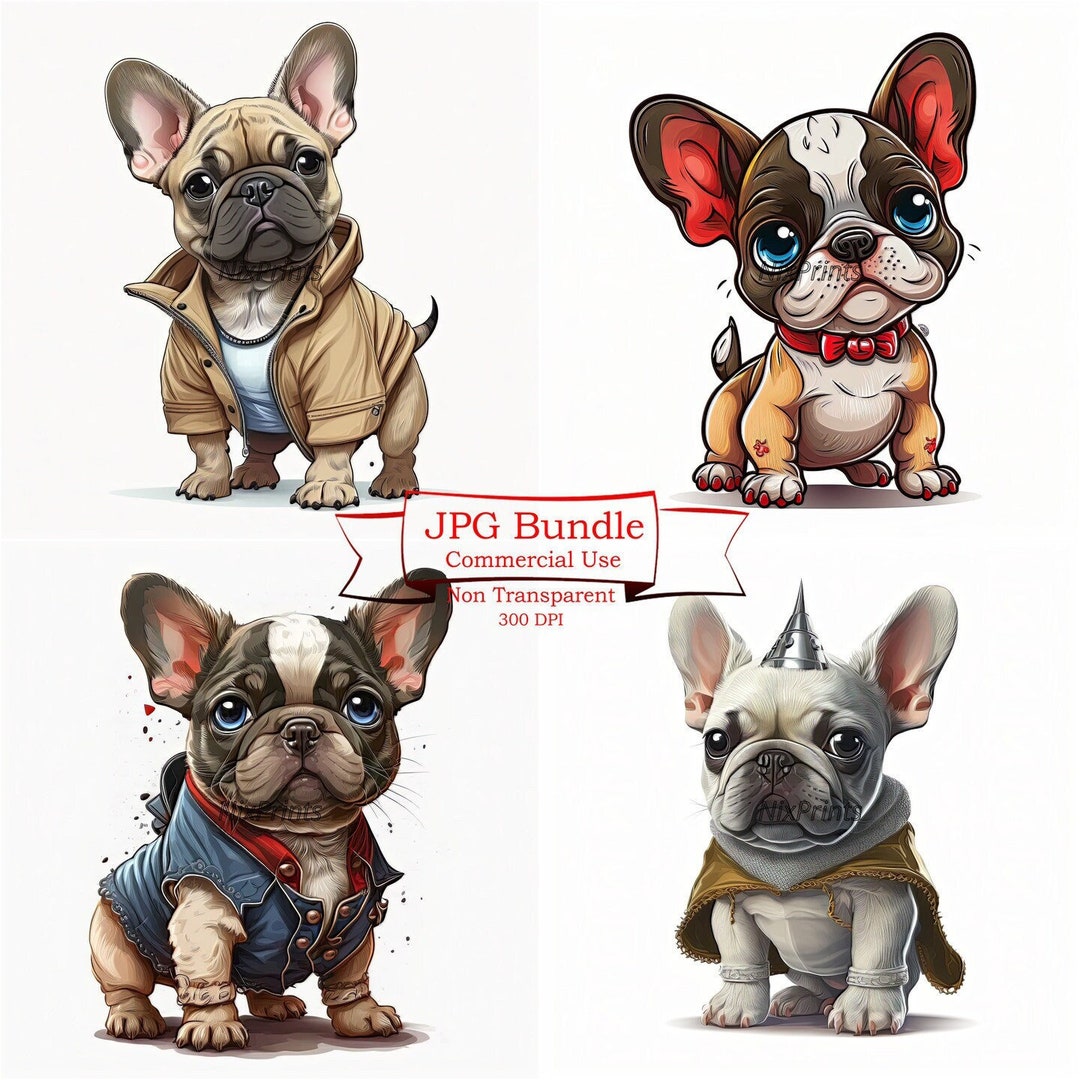 French Bulldog Clipart Collection -french Bulldog in Colorful Dresses ...