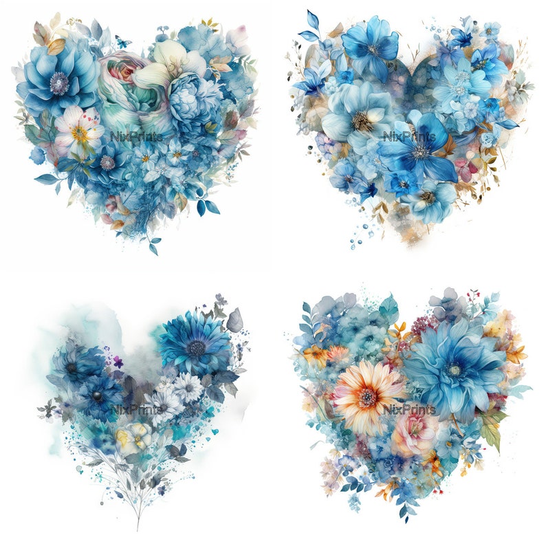 Blue Heart-shaped Wreath of Flowers: Romantic and Delicate - Etsy