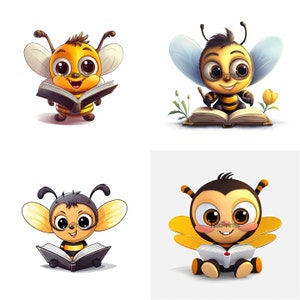 Cute Bee Clipart, Reading Bee Clipart, Book Clipart, Poster for Above ...