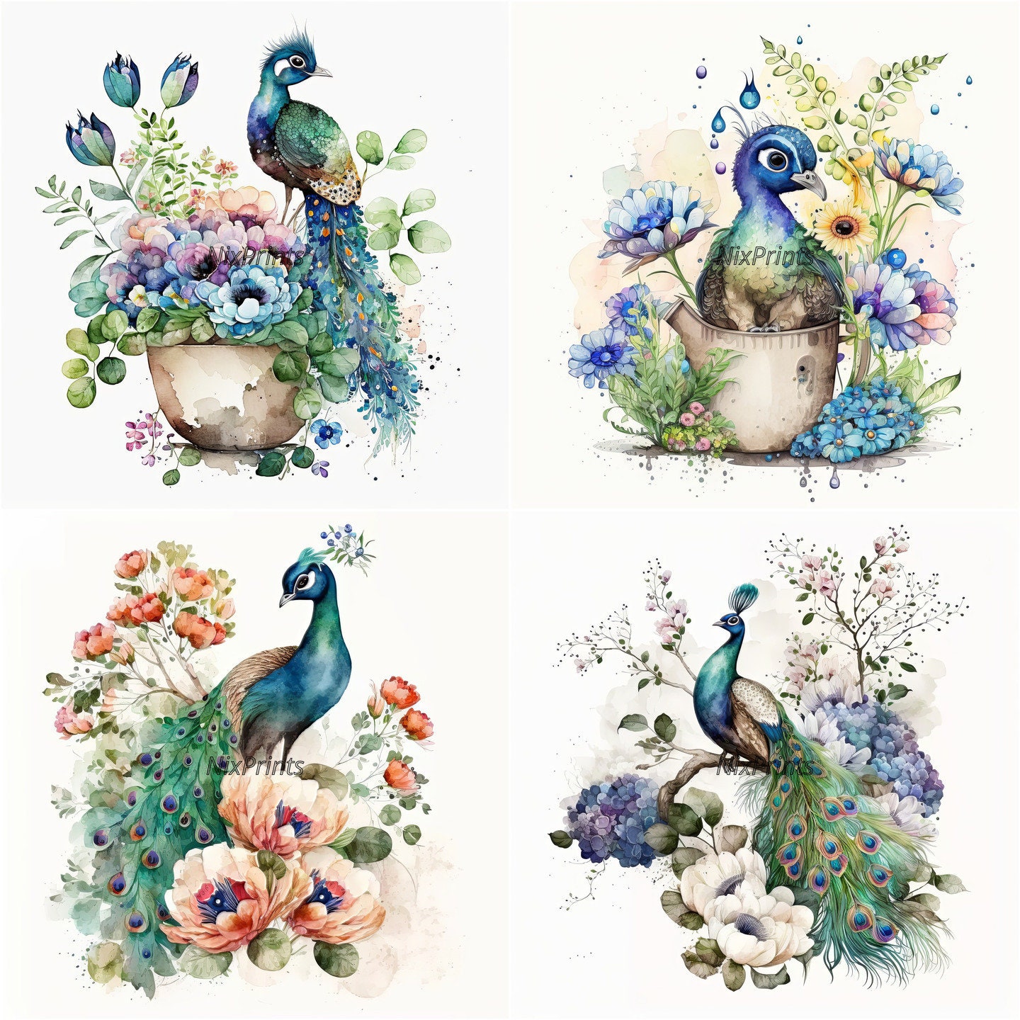 Peacock Spring Flowers Clipart for Commercial Use 300dpi - Etsy