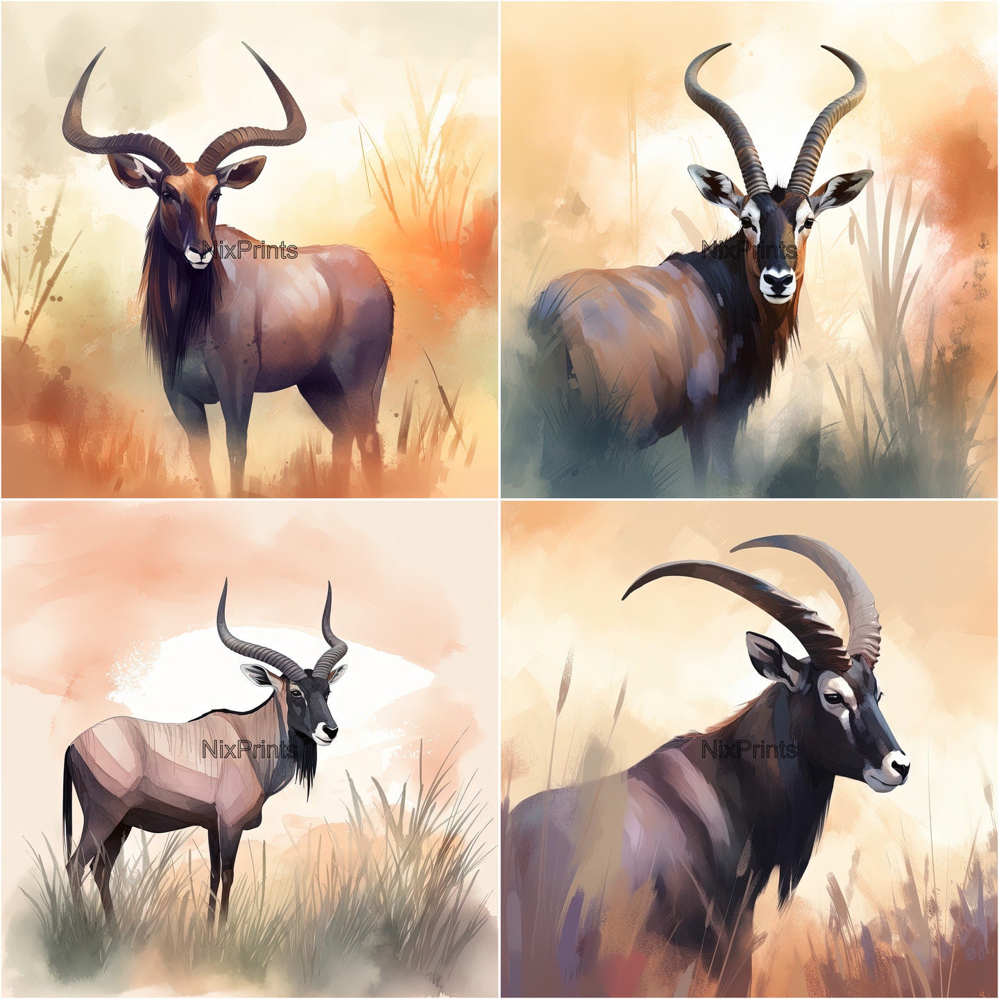 Giant Sable Antelope Digital Clipart in JPG Format Digital Paper ...