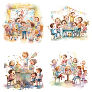 Joyful Party Scene Clipart, Children Enjoying Ice Cream Clipart, Images ...