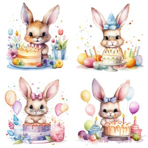 Rabbit Clipart, Birthday Clipart, Wearing a Birthday Hat, Blowing Out ...