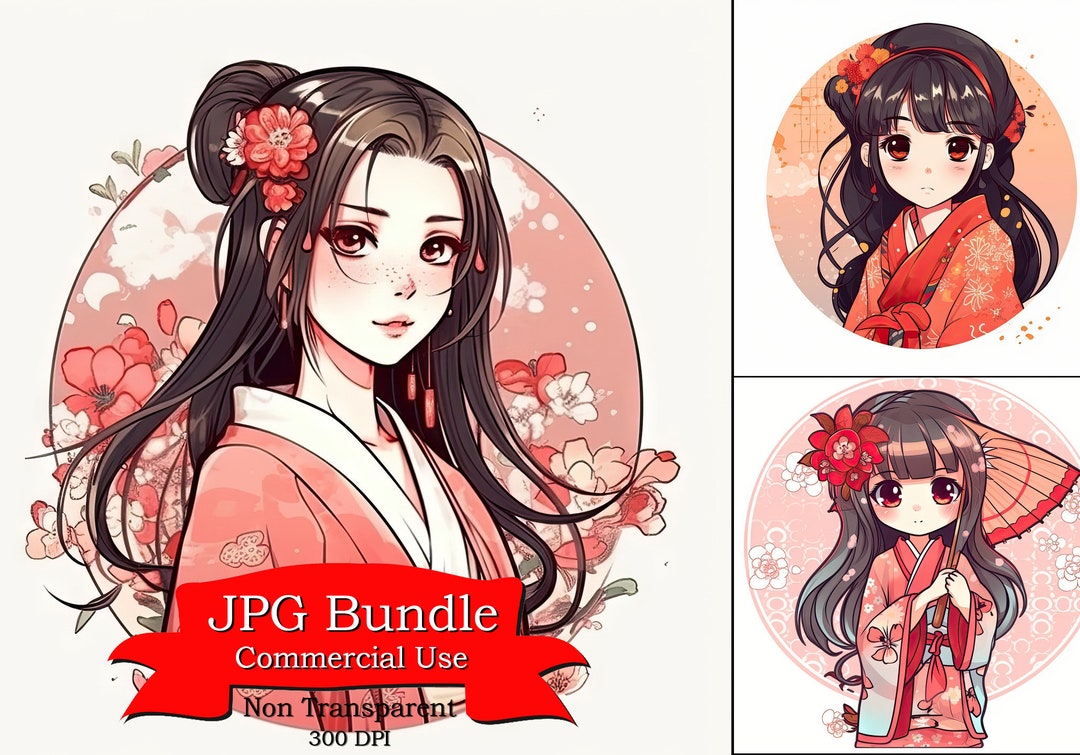 Beautiful Asian Style Girl Logo, Anime-inspired, Cute Kawaii Design ...